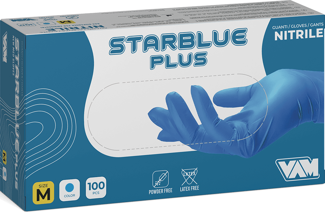 Guanti monouso in nitrile 5gr 100pz - VAM Starblue Plus – Brico Home